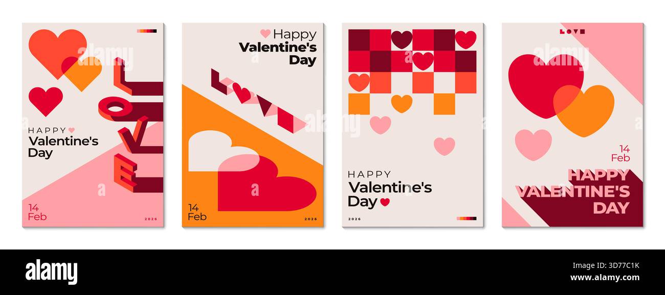 Valentine Day retro posters of hearts and vintage inspired lettering ...