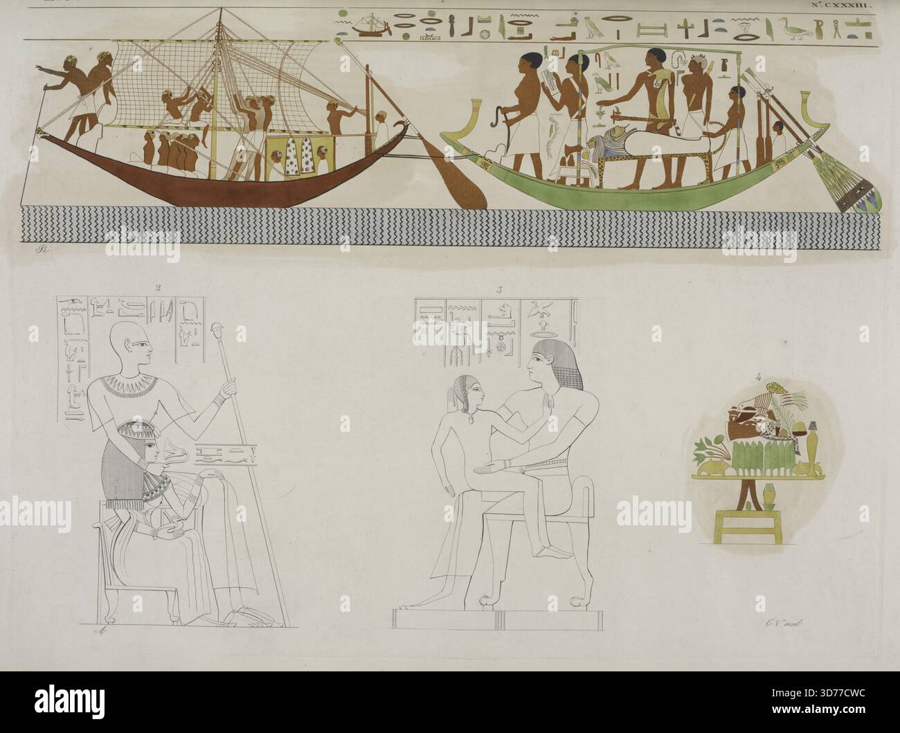 A barge towing another for the transportation of a mummy, accompanied ...