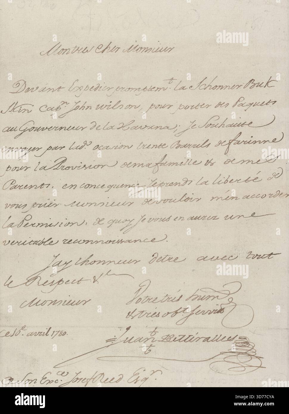 A letter dated April 10, 1780, addressed to Joseph Reed, created in ...
