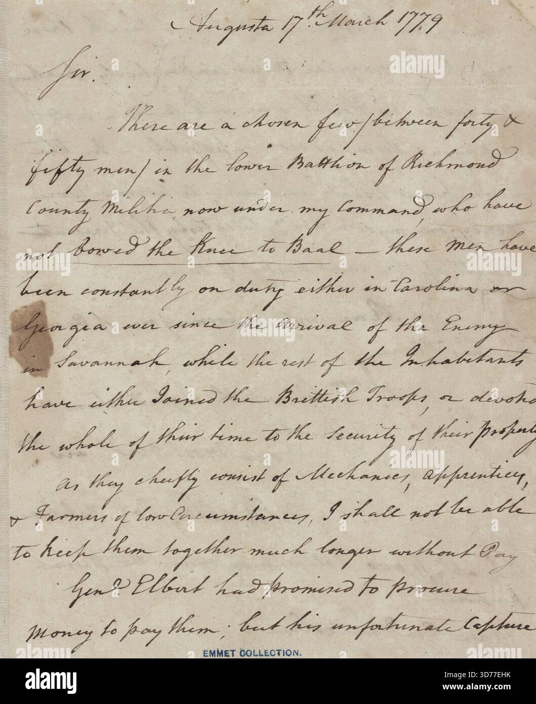 Letter to Gen. Benjamin Lincoln from Purisburgh, S.C., dated March 17 ...