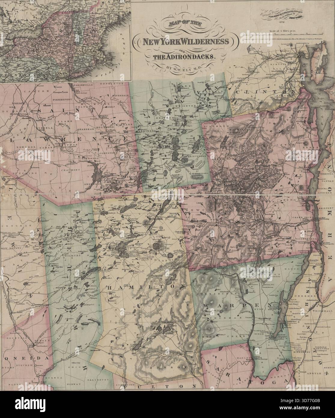 Map of the New York Wilderness and the Adirondacks, published in 1879 ...