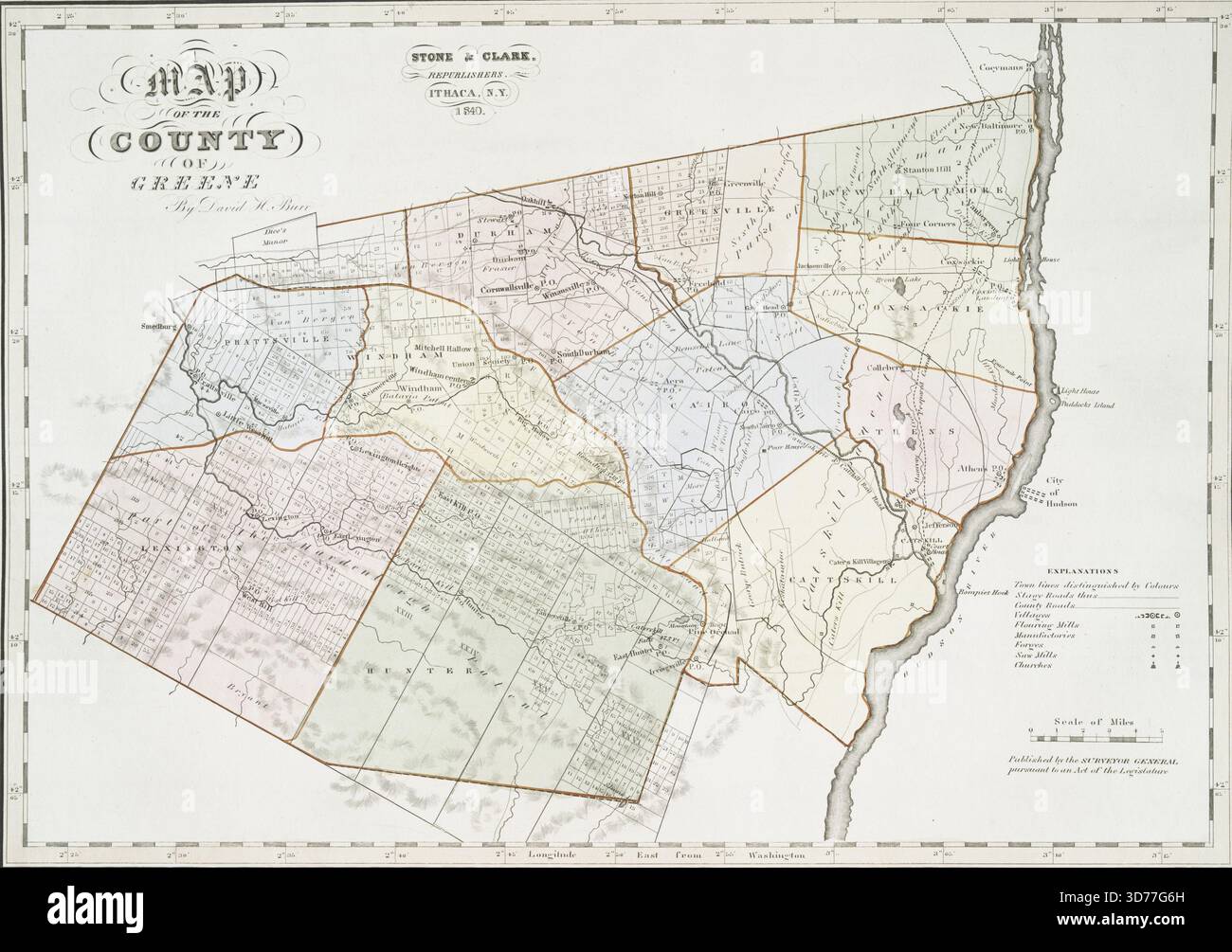 Map of Greene County, New York, published in 1841 by Stone & Clark. The ...