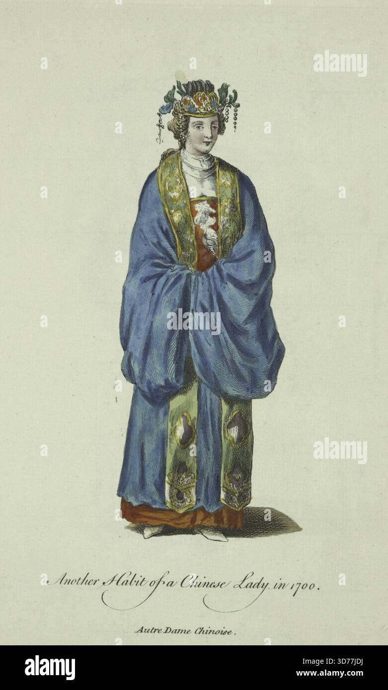 Hand colored engraving depicts traditional clothing hi-res stock ...