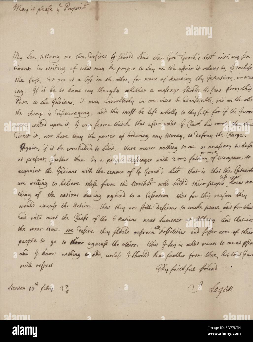 Letter to the Proprietary Thomas Penn, dated February 17, 1737, from ...