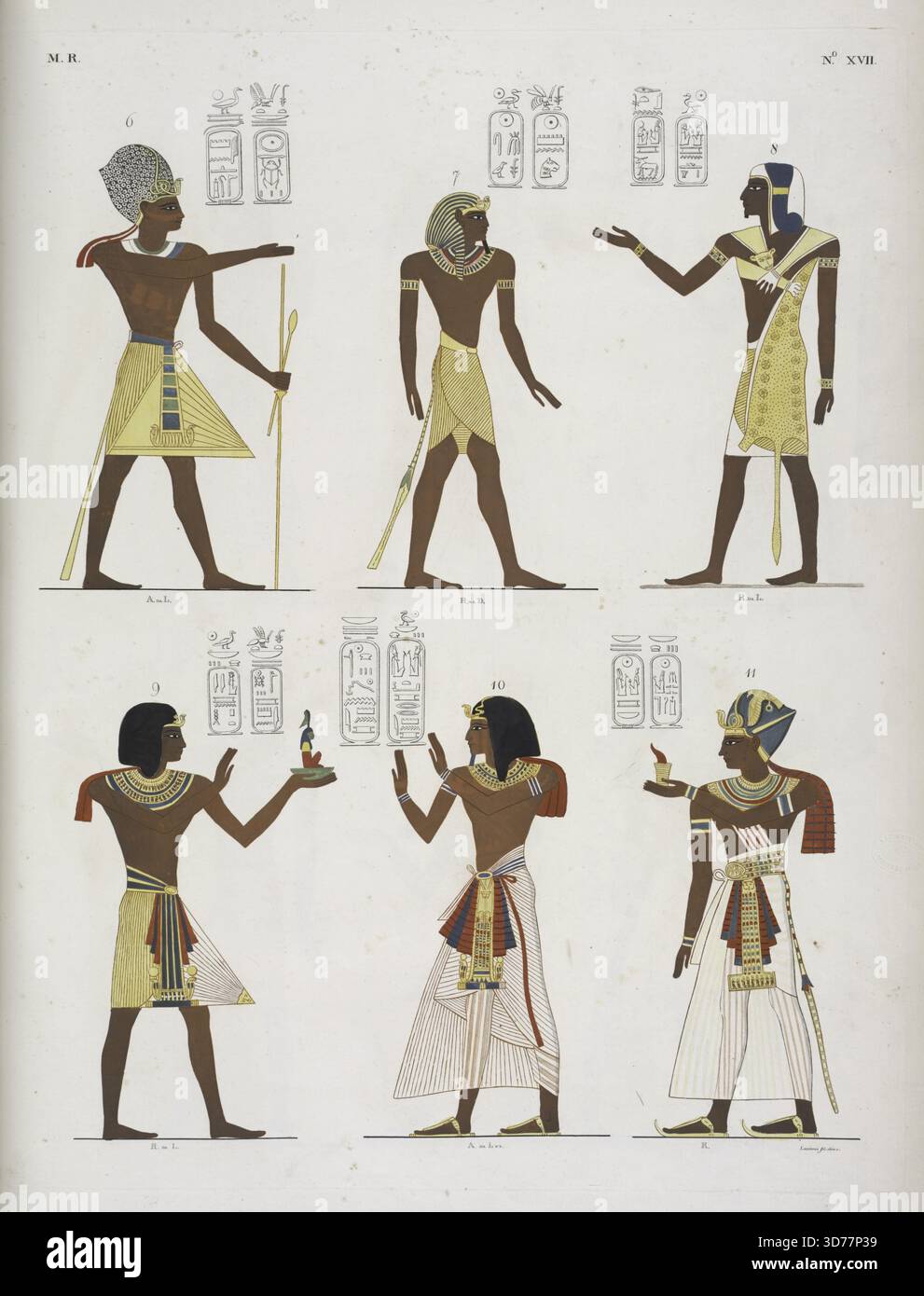 Six lithographs featuring notable Egyptian pharaohs Amenôf II ...