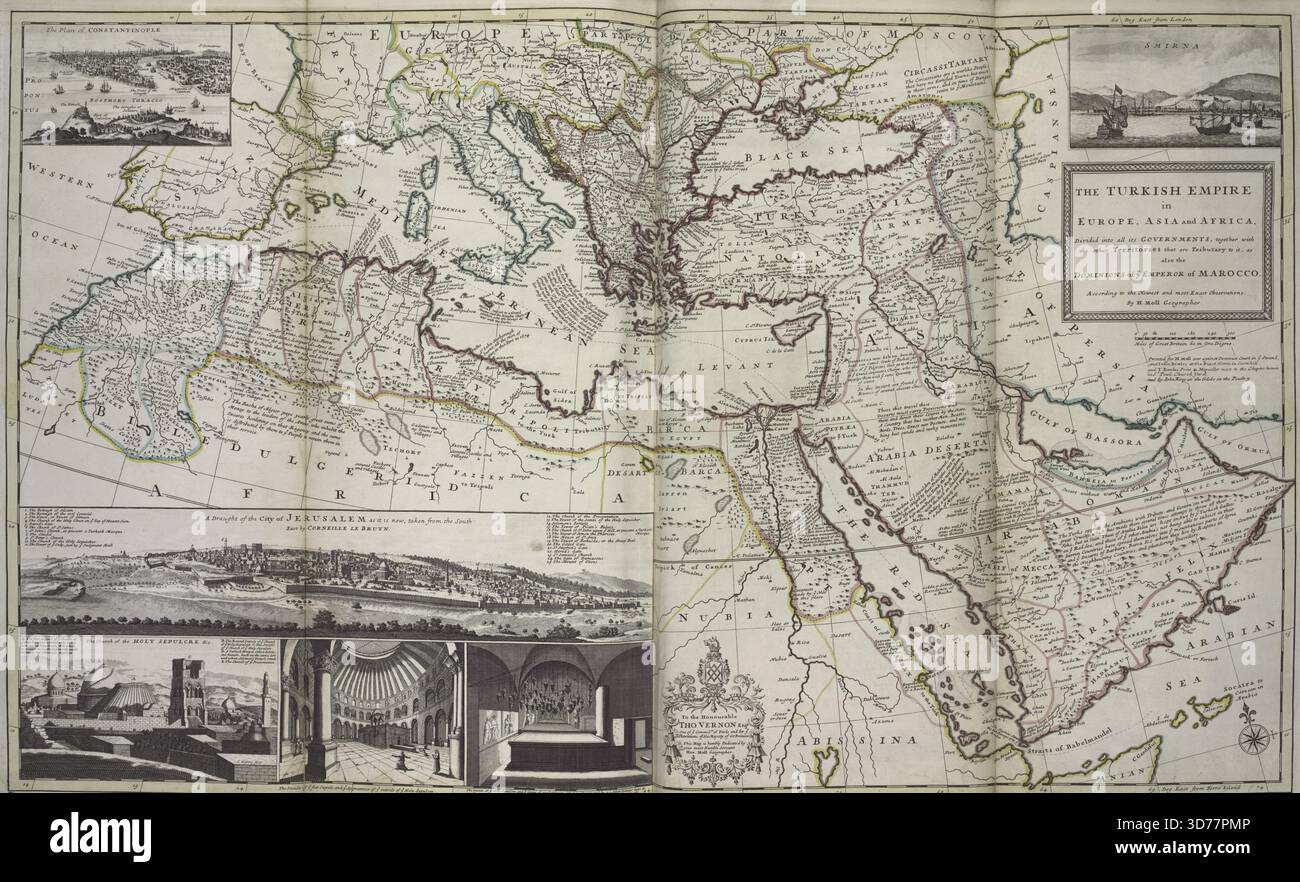 A map titled 'The Turkish Empire in Europe, Asia and Africa,' issued in ...