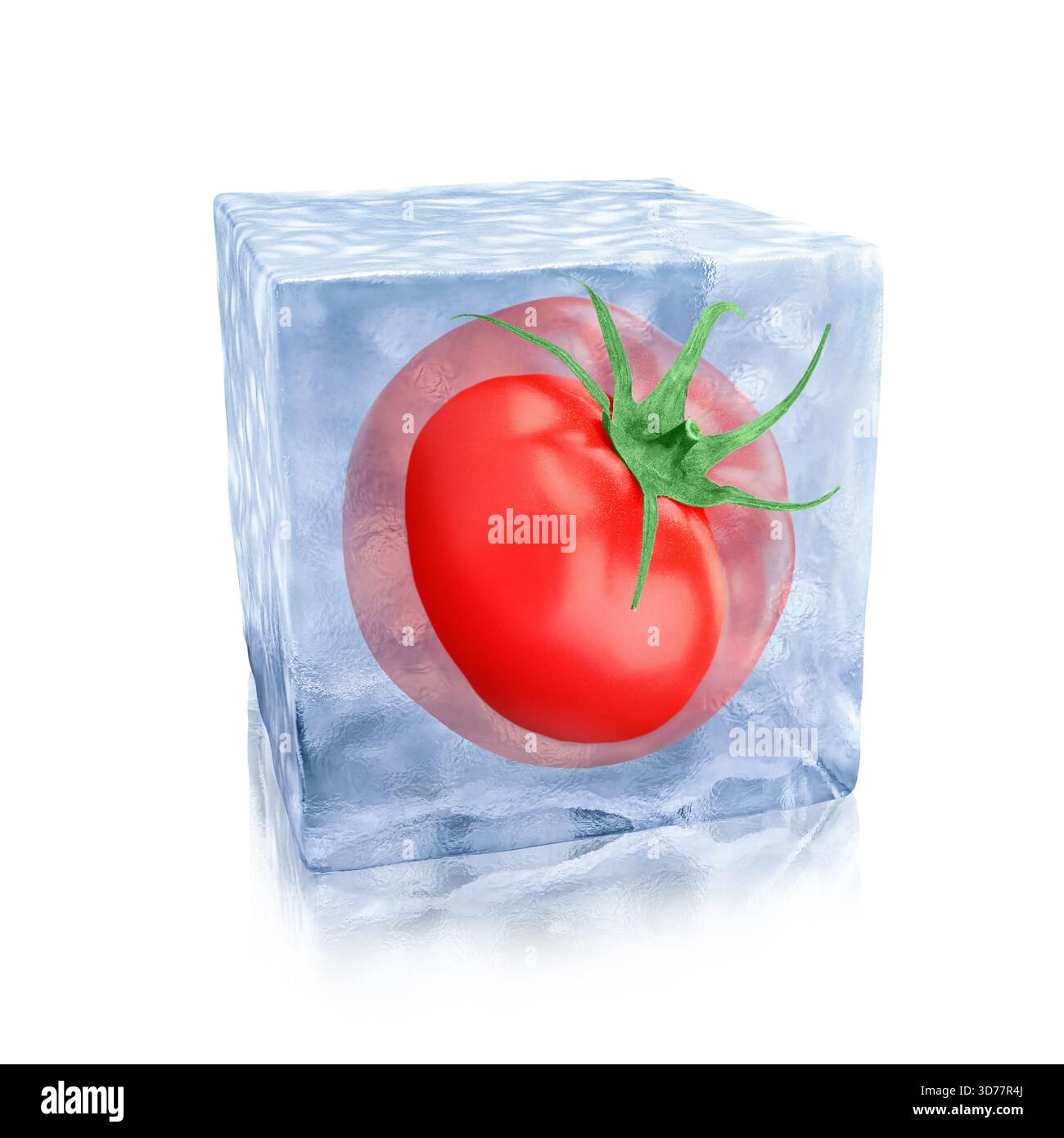 Whole red tomato in ice cube inside isolated on white Stock Photo - Alamy