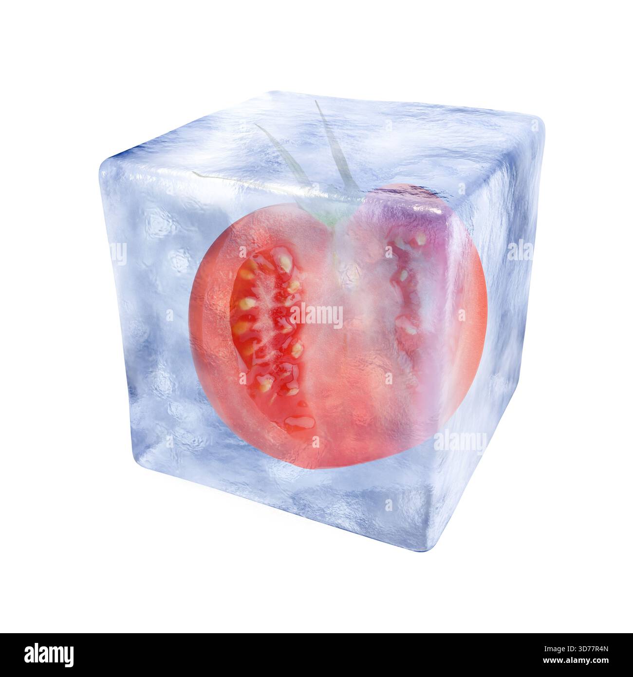 Half of fresh tomato in ice cube inside isolated on white Stock Photo ...