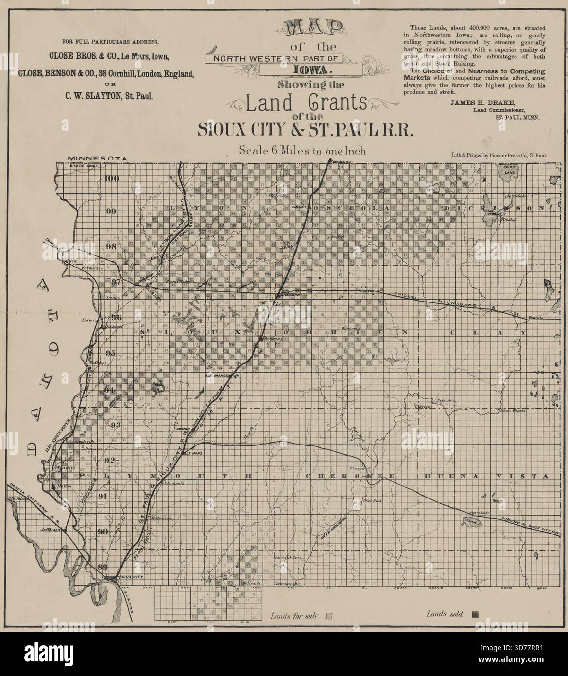 A map depicting the northwestern part of Iowa, illustrating the land ...