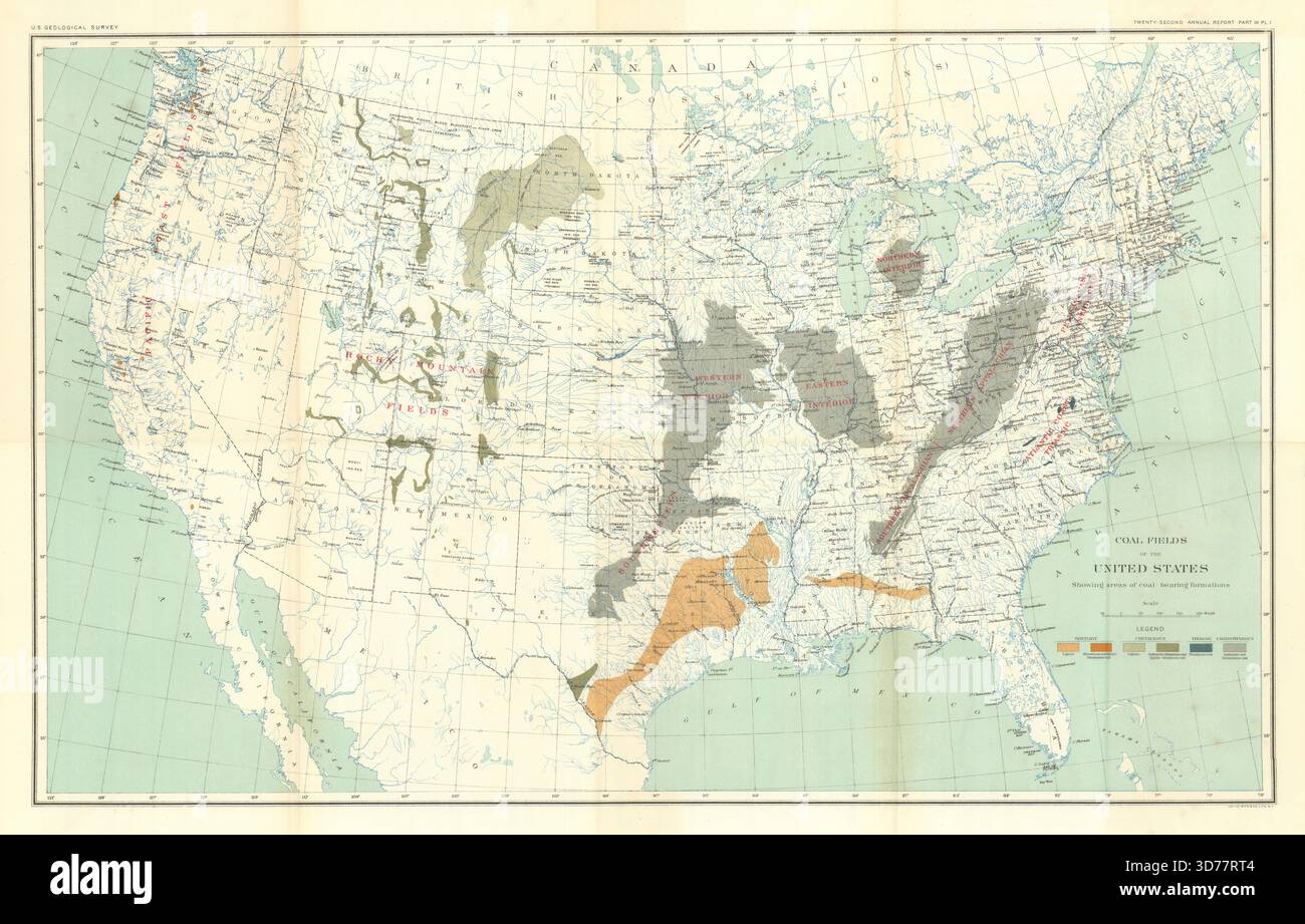 Coal Fields of the United States showing coal-bearing formations. USGS ...