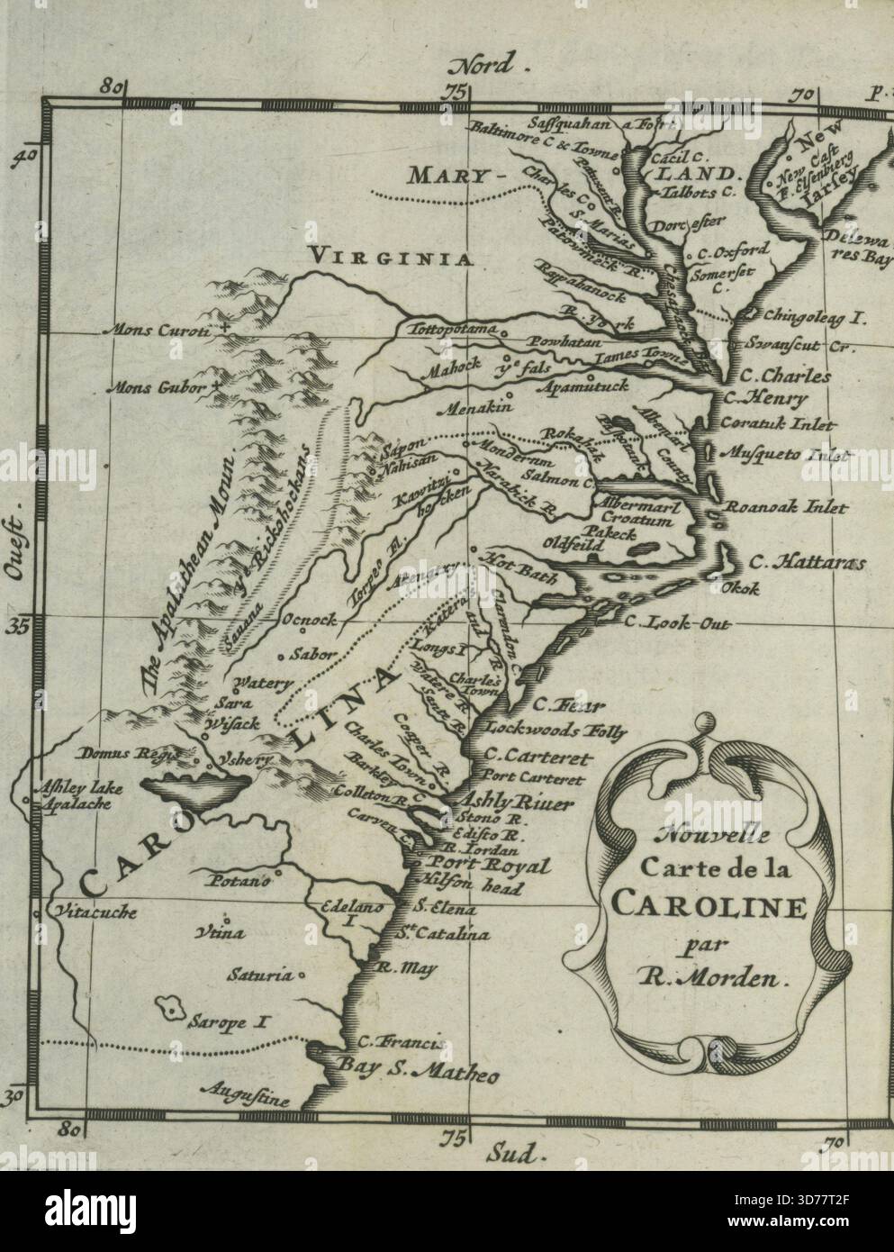 A map titled 'Nouvelle carte de la Caroline,' issued in 1688 by A ...