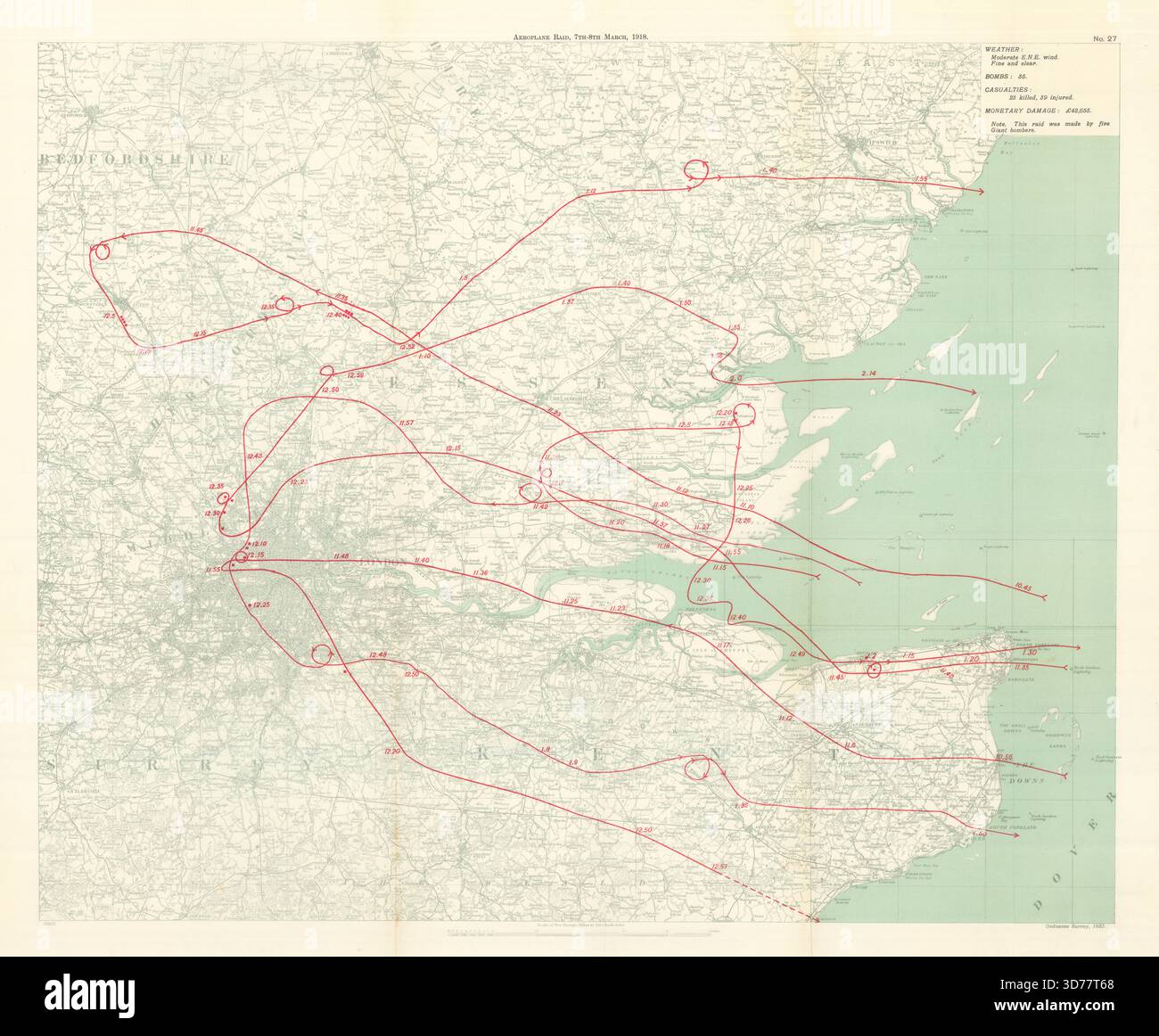 WW1 German Aeroplane Raid 7–8 March 1918 England London Much Hadham ...