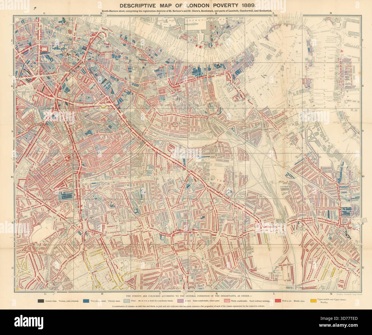 Descriptive map of London Poverty BOOTH SE Southwark Bermondsey ...