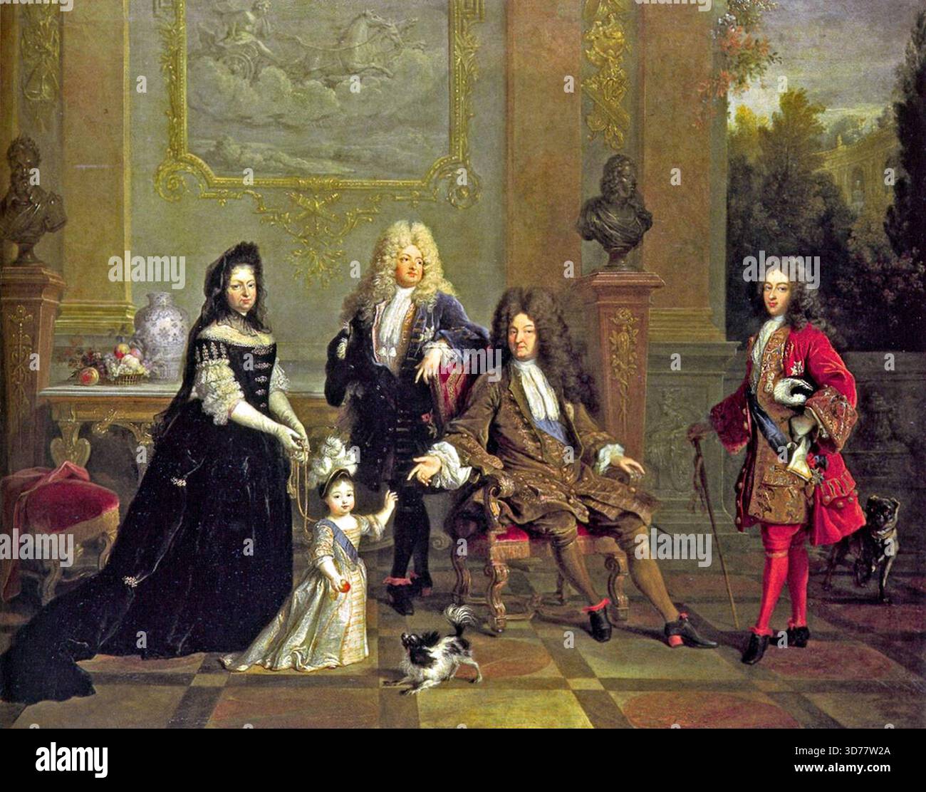 Louis XIV (seated) with his son Louis, Grand Dauphin (to the left), his ...