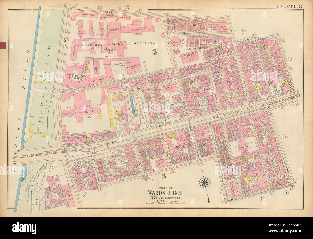Boston #3 West End / Beacon Hill. MGH / Charlesbank. BROMLEY 1928 old ...