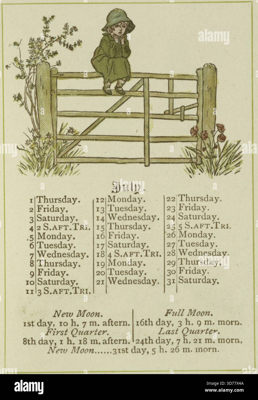 Almanac for July 1886 by Kate Greenaway, featuring illustrations and ...