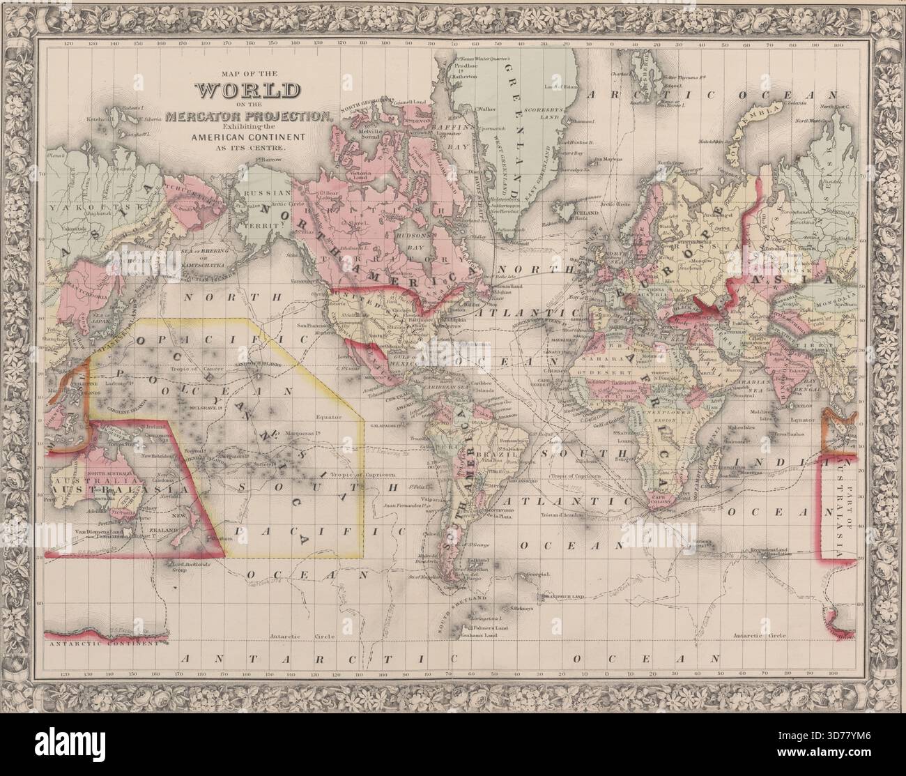 Map of the world on the Mercator projection, centered on the American ...