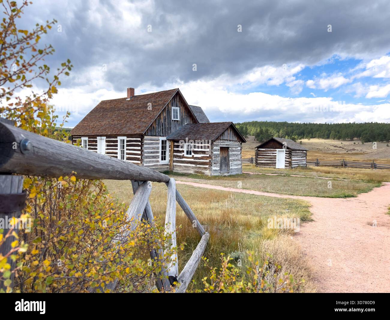 Rustic Log Cabin With Wooden Fence Colorado Stock Photo - Alamy