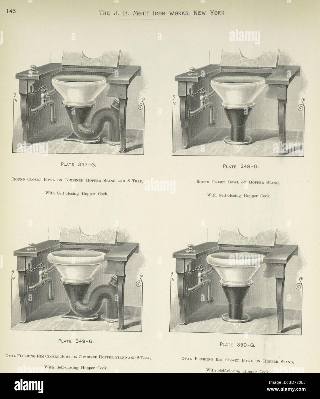 Round Closet Bowls and Oval Flushing Rim Closet Bowls, 1888, J.L. Mott ...