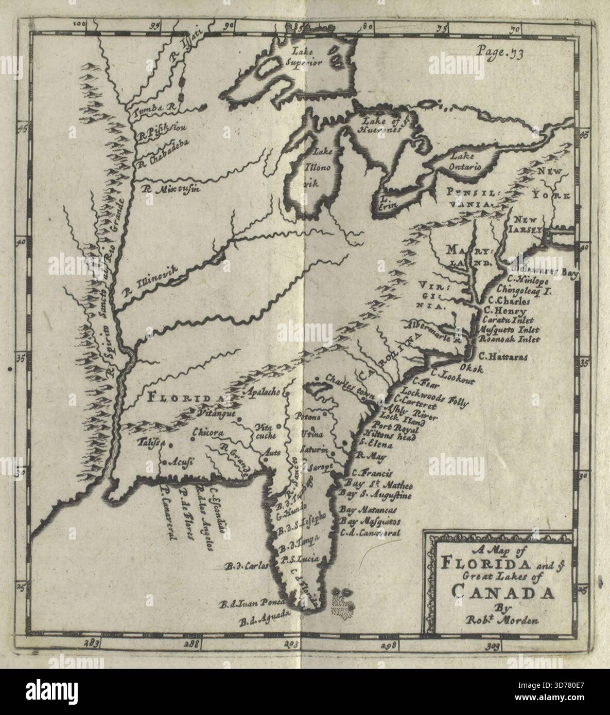 A map of Florida and the Great Lakes of Canada, issued in 1700. The map ...