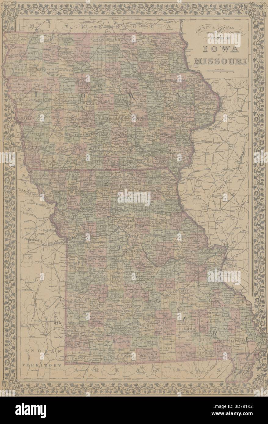 County & township map of the states of Iowa and Missouri, 1880 - 1889 ...