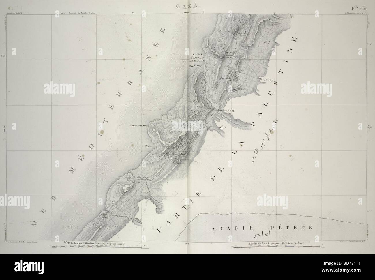 A topographic map of Gaza, created between 1809 and 1828. The map was ...