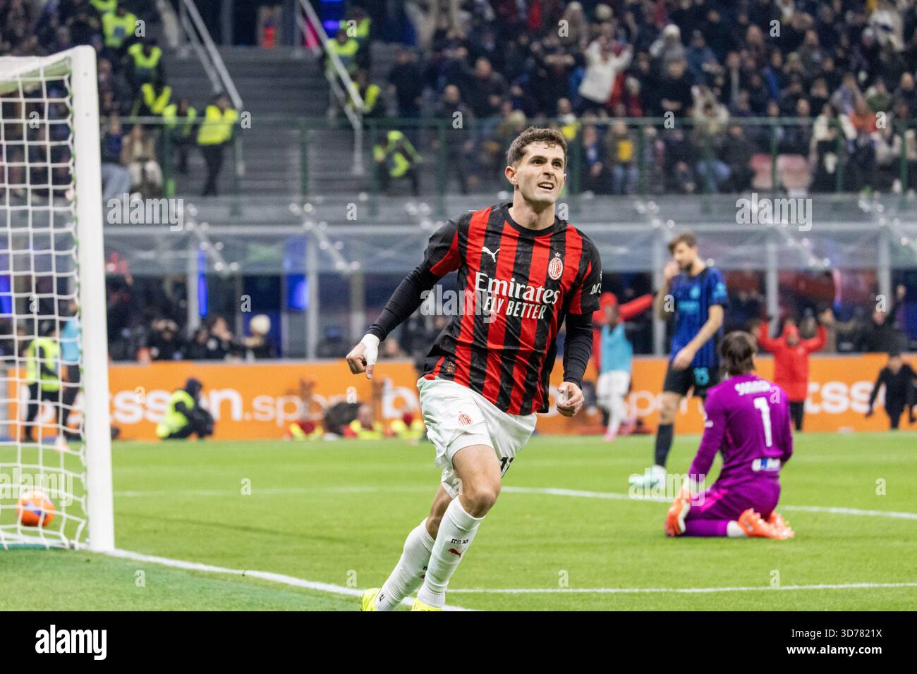 pulisic christian ac milan scores goal 0-1 and celebrates during serie ...