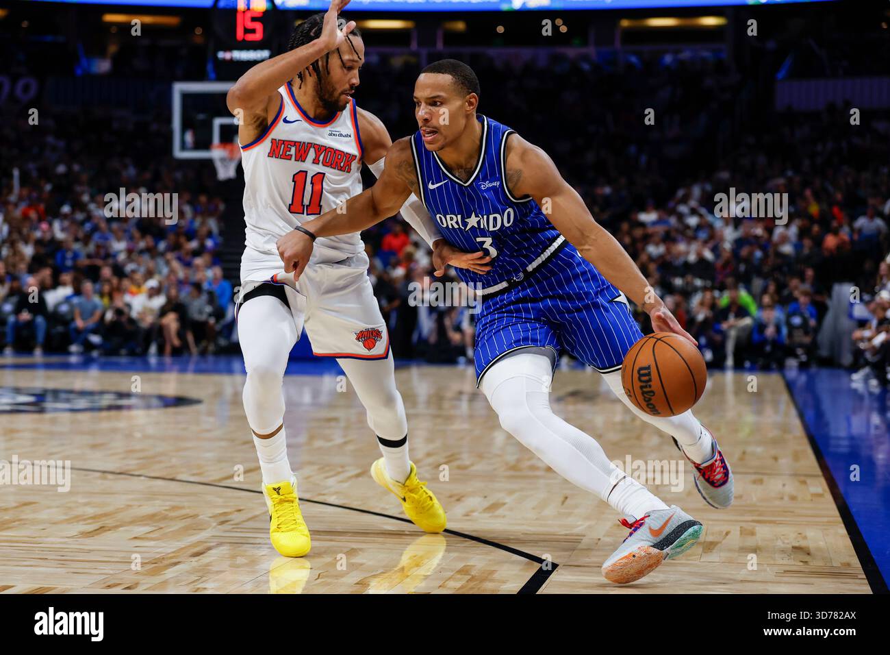 Orlando Magic guard Desmond Bane (3) drives against New York Knicks ...