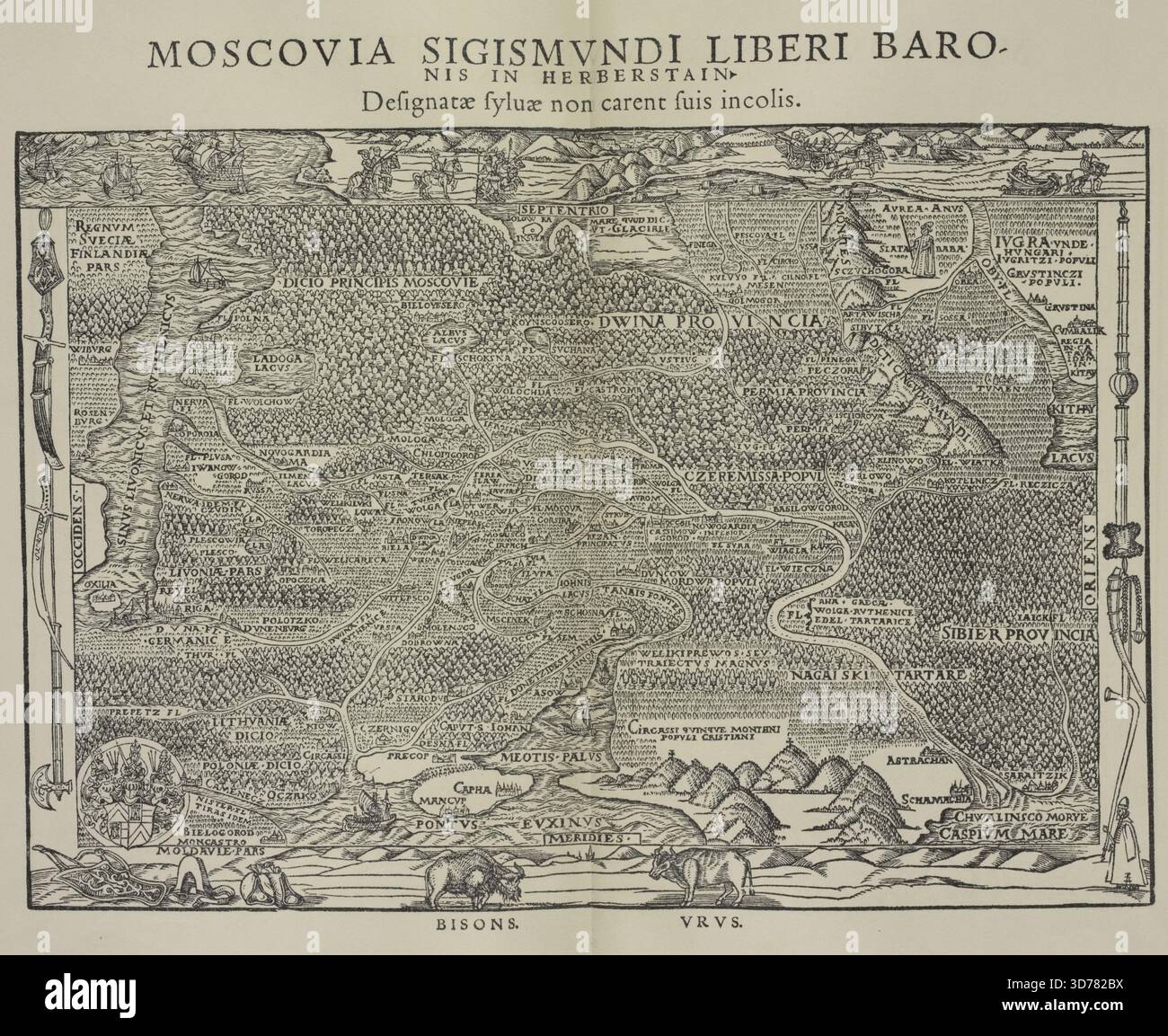 A map of Russia by Gerbershtein, covered with forests, from the Latin ...
