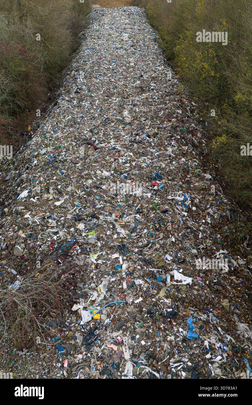 A general view of the 150m long pile of rubbish that has been illegally ...