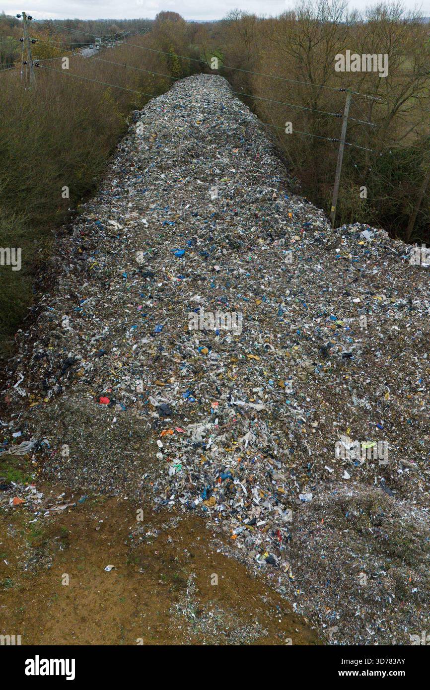 A general view of the 150m long pile of rubbish that has been illegally ...