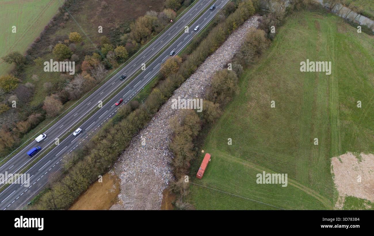A general view of the 150m long pile of rubbish that has been illegally ...