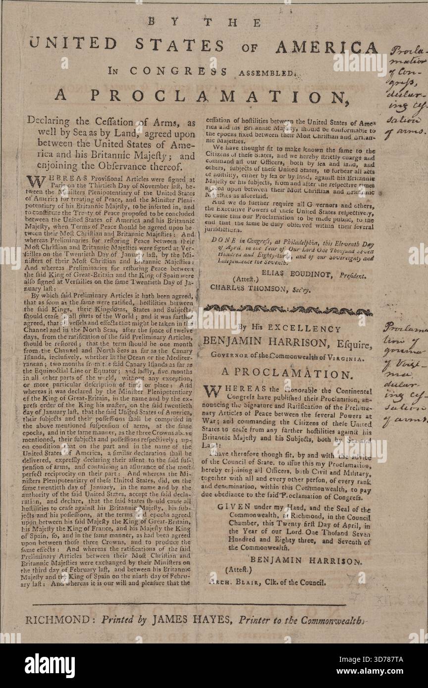 A proclamation issued by the United States of America in Congress ...