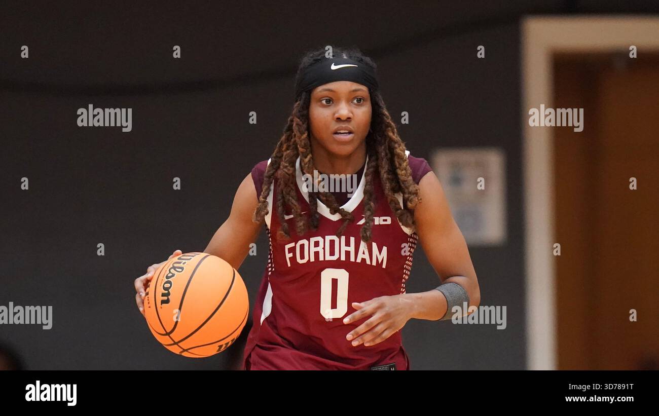 Fordham guard Alexis Black (0) during an NCAA basketball game against Seton Hall, Thursday, Nov ...
