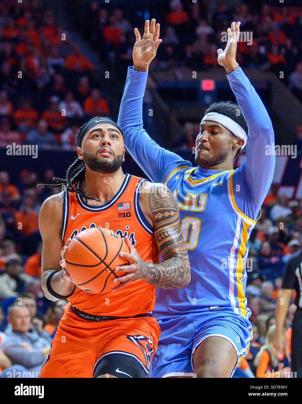 Illinois guard Kylan Boswell looks to shoot as Long Island's A.J. Neal ...