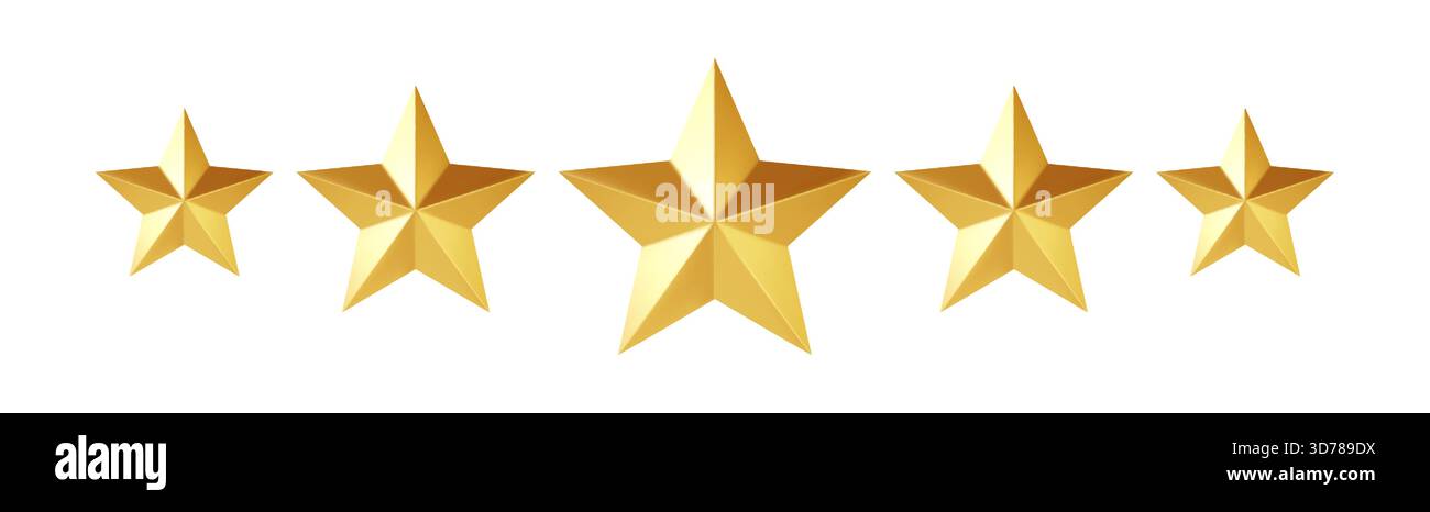 Five Golden Stars In A Row On White Background For Celebration Awards ...