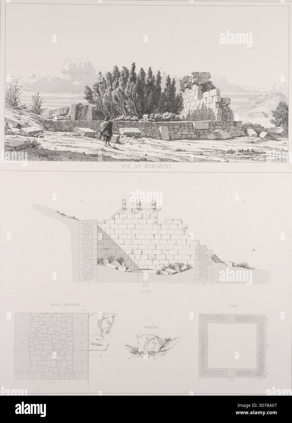 Chapour. View of the monument at the center of the ruins, 1851 - 1854 ...