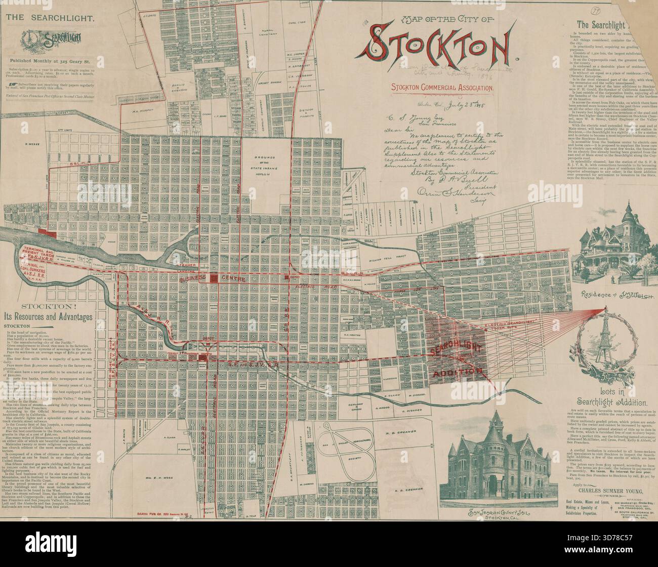 Map of the city of Stockton, 1896, Dakin Publishing Co. Additional ...
