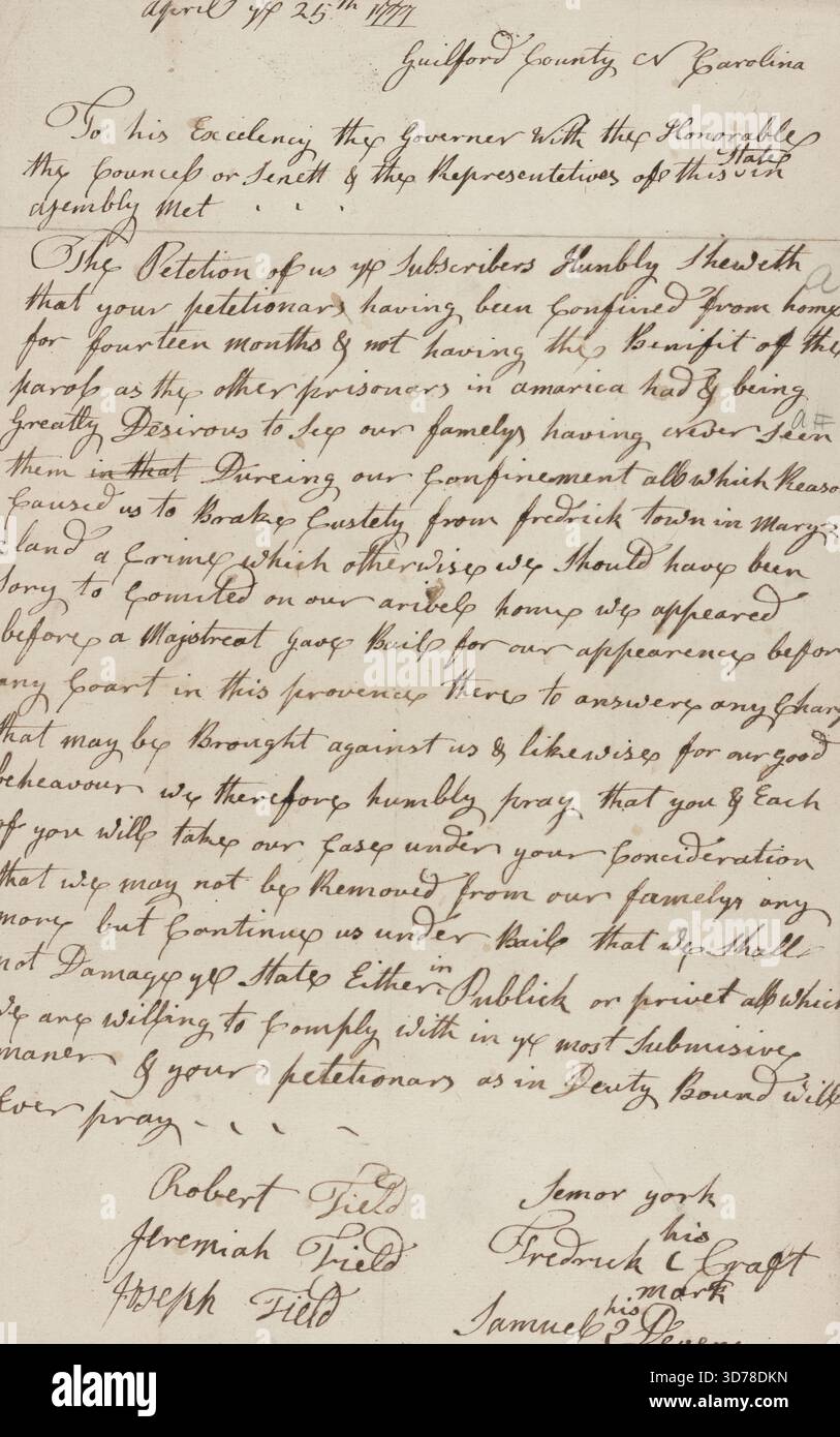 Document, 1777-04-25, Guilford County, N.C., D. S., Robert Field ...
