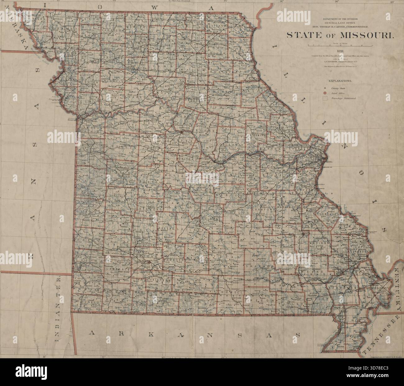 Map of the State of Missouri, 1891, published by the General Land ...