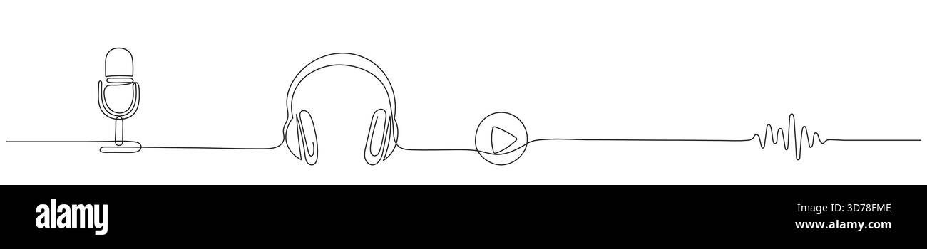 Continuous single-line drawing of an audiobook concept. An open book ...