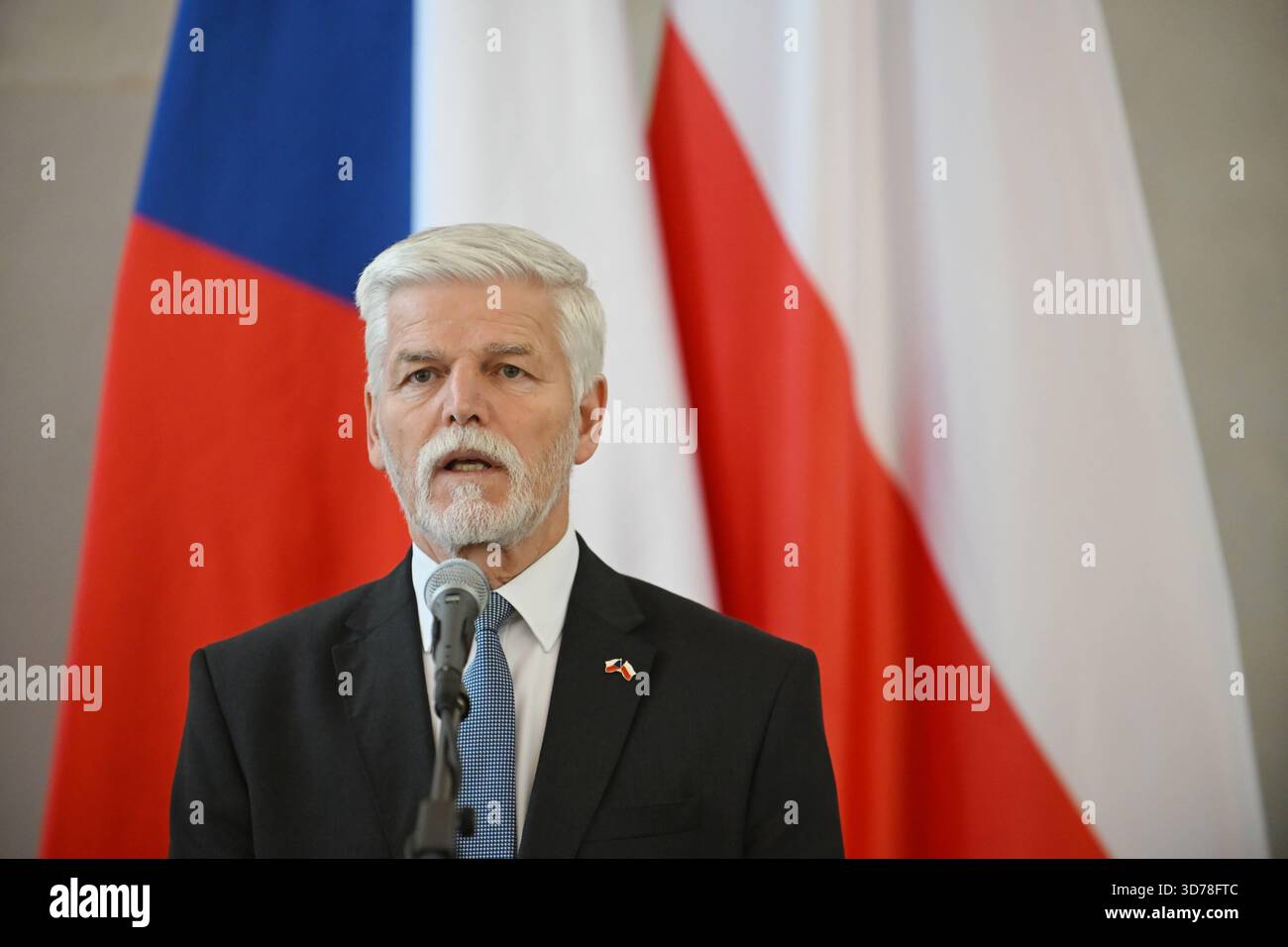 Czech President Petr Pavel speaks to the media during a joint press ...