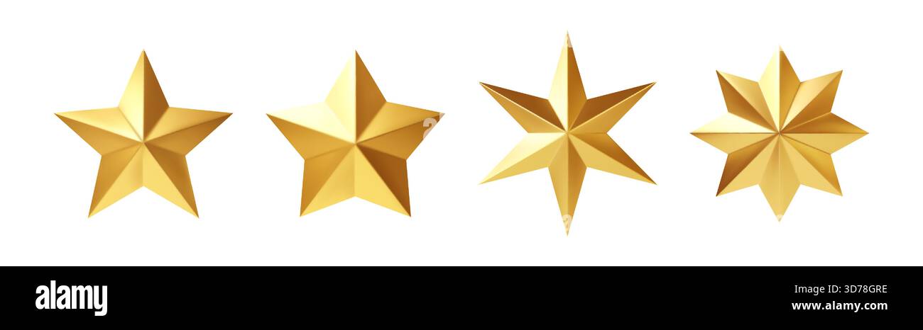 Golden Five Point Star Set in Varying Angles for Celebration and Award ...