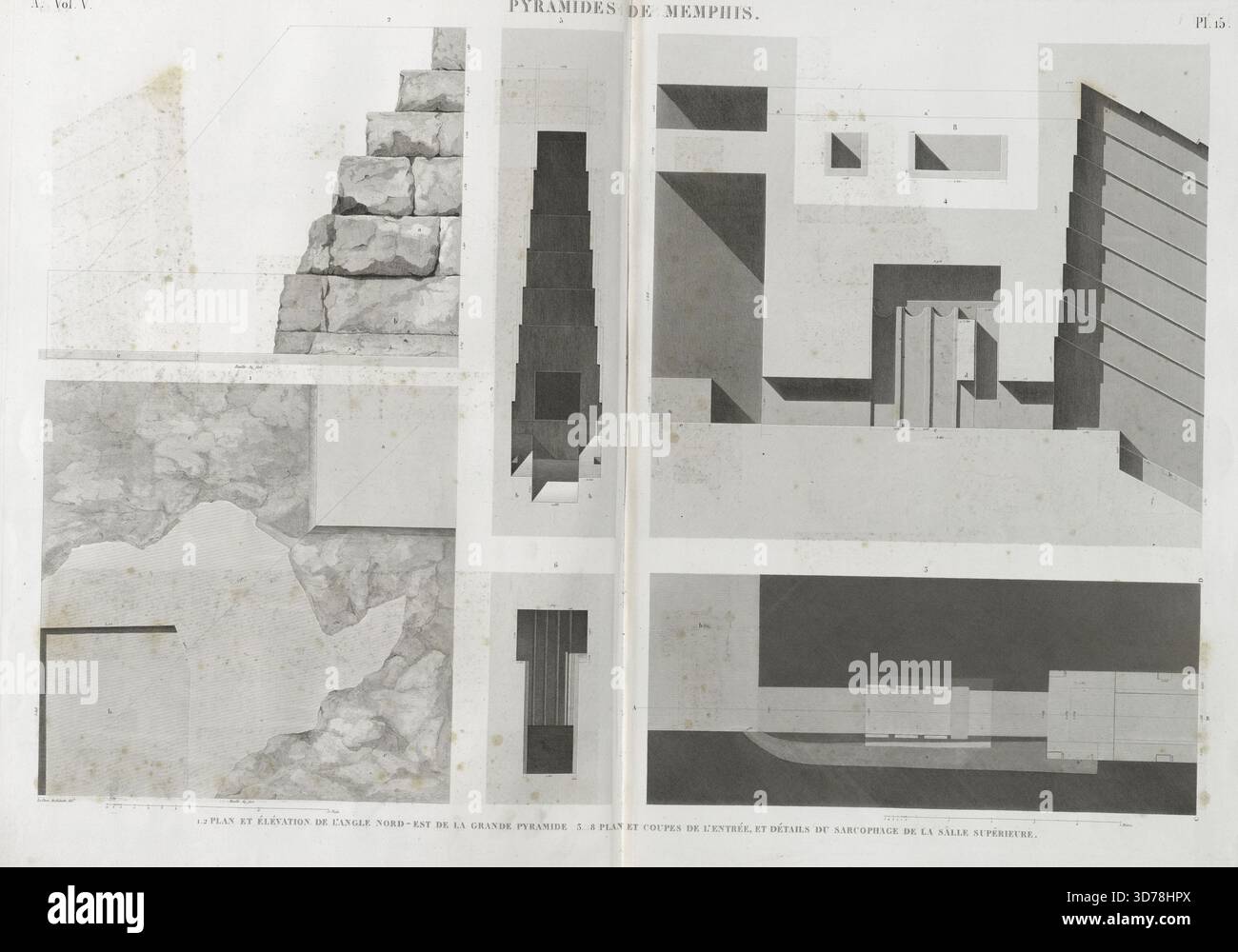 Pyramids of Memphis. Plan and elevation of the northeast corner of the ...