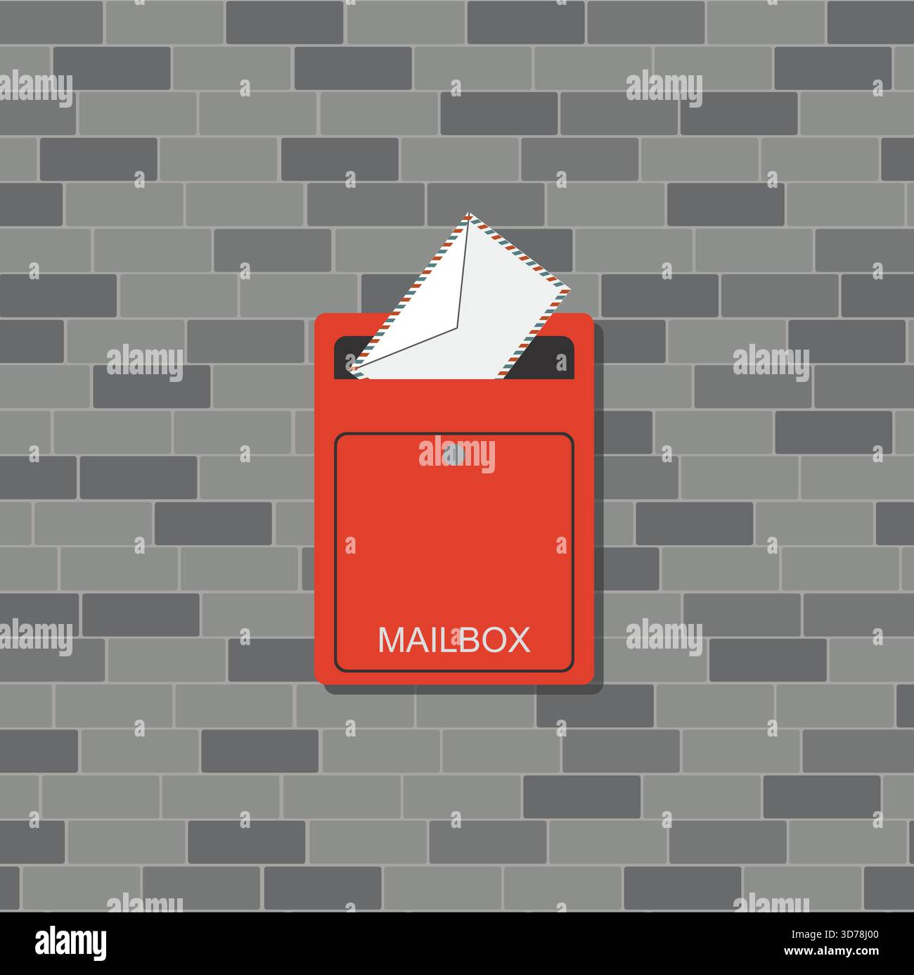 Open mailbox with letter. Red metal postbox on brick wall. Cartoon ...