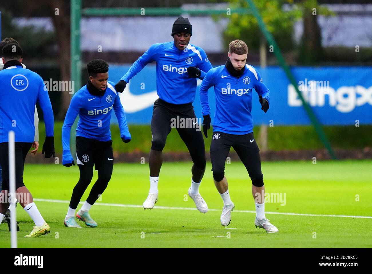 Chelsea's Cole Palmer (right) during a training session at Cobham ...