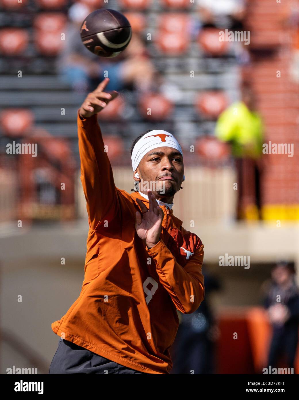 Nov 22, 2025. Karle Lacey Jr (8) of the Texas Longhorns warms up before ...
