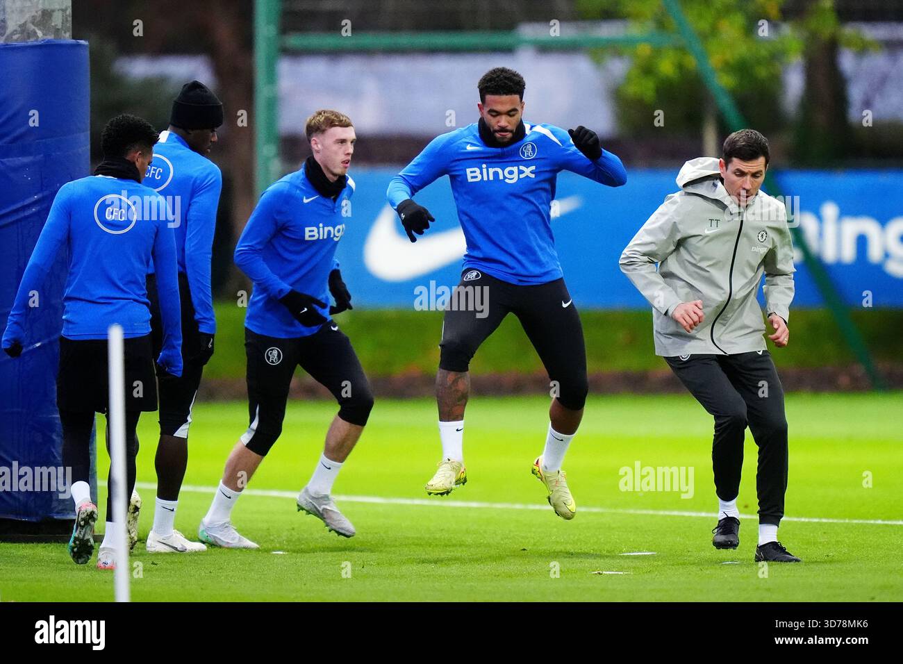 Chelsea's Reece James (centre) during a training session at Cobham ...