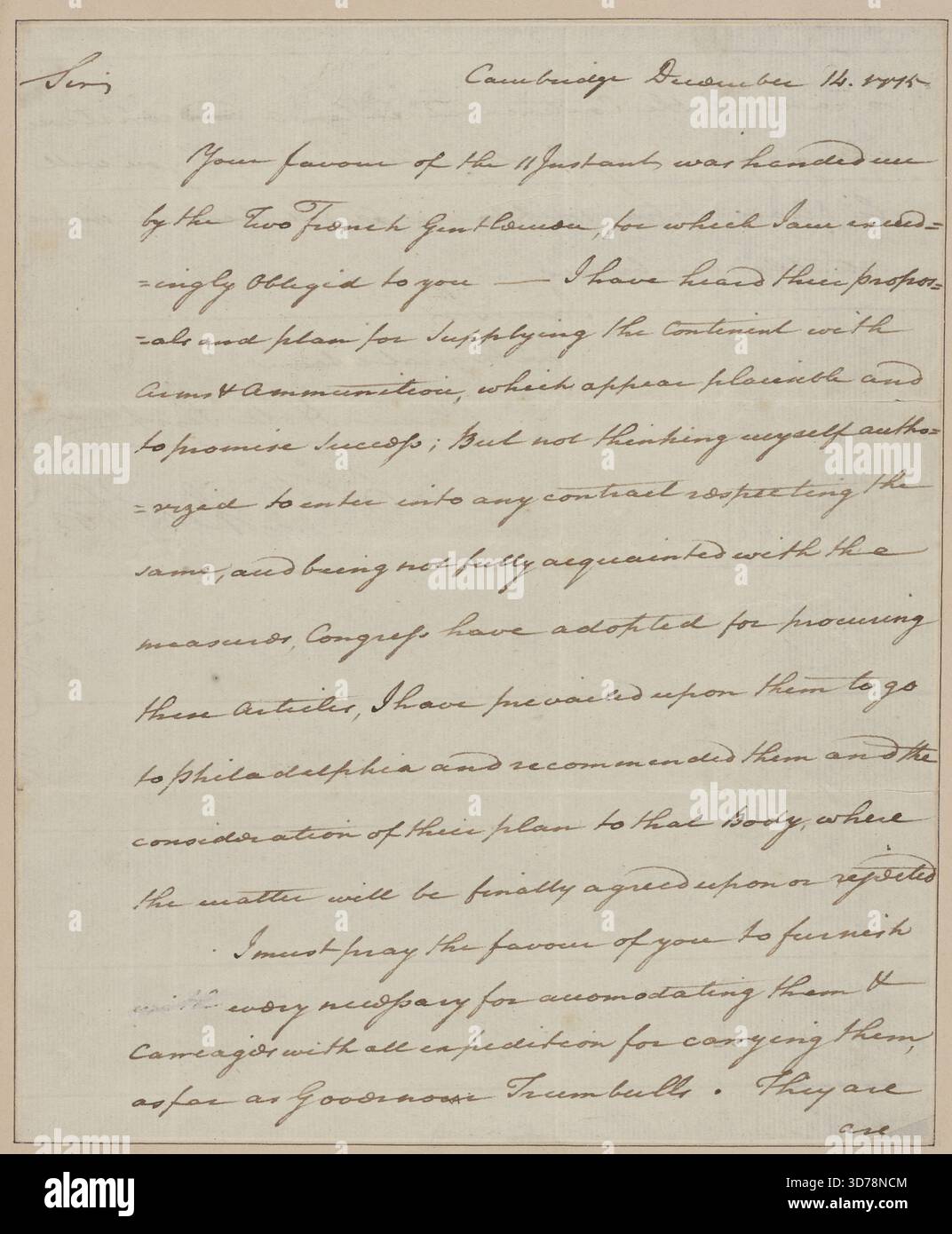 Letter to Governor Nicholas Cooke of Rhode Island, dated December 14 ...