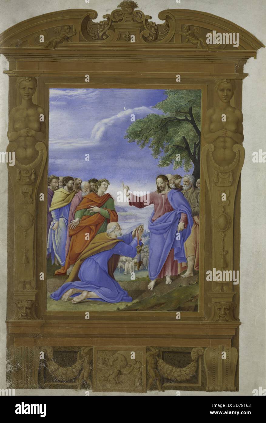 Full-page miniature featuring Christ, St. Peter (holding keys), and the ...
